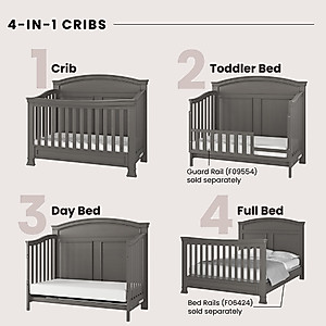 Child Craft Legacy Westgate 4-in-1 Convertible Crib, Baby Crib Converts to Day Bed, Toddler Bed and Full Size Bed, 3 Adjustable Mattress Positions, Baby Safe Finish, Fully Assembled (Chelsea Gray)