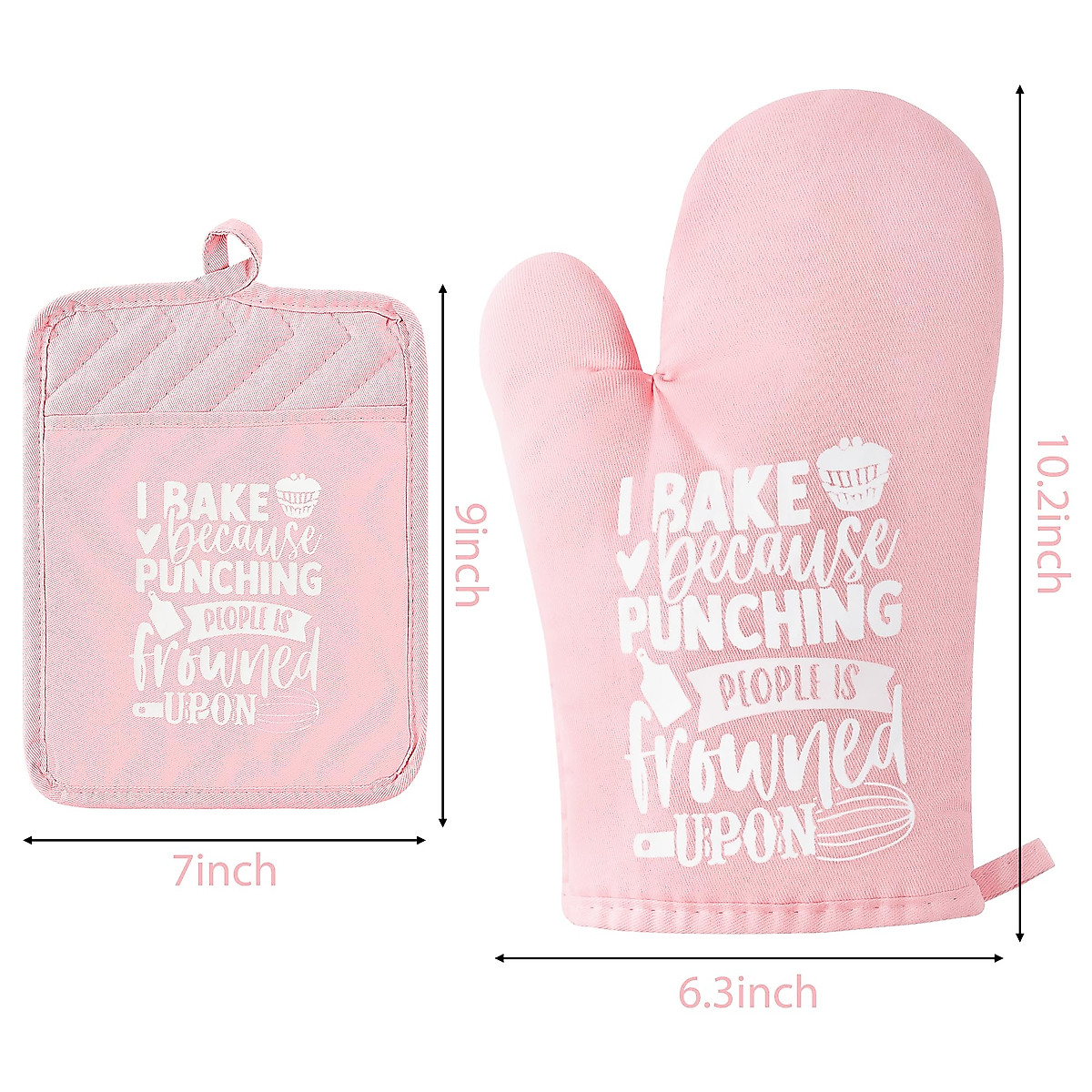 GROBRO7 6Pcs Cotton Oven Mitts Pot Holders Funny Women Resistant Hot Pads Machine Washable Microwave Gloves with Hanging Loop Pocket Potholder for Kitchen Baking Cooking GrillingPink
