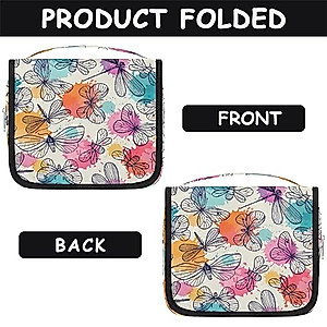 POFATO Butterfly Dragonfly Ink Travel Toiletry Bag Cosmetic Makeup Bag for Women Men Hanging Hook Wash Toiletries Portable Toiletry Bags Organizer