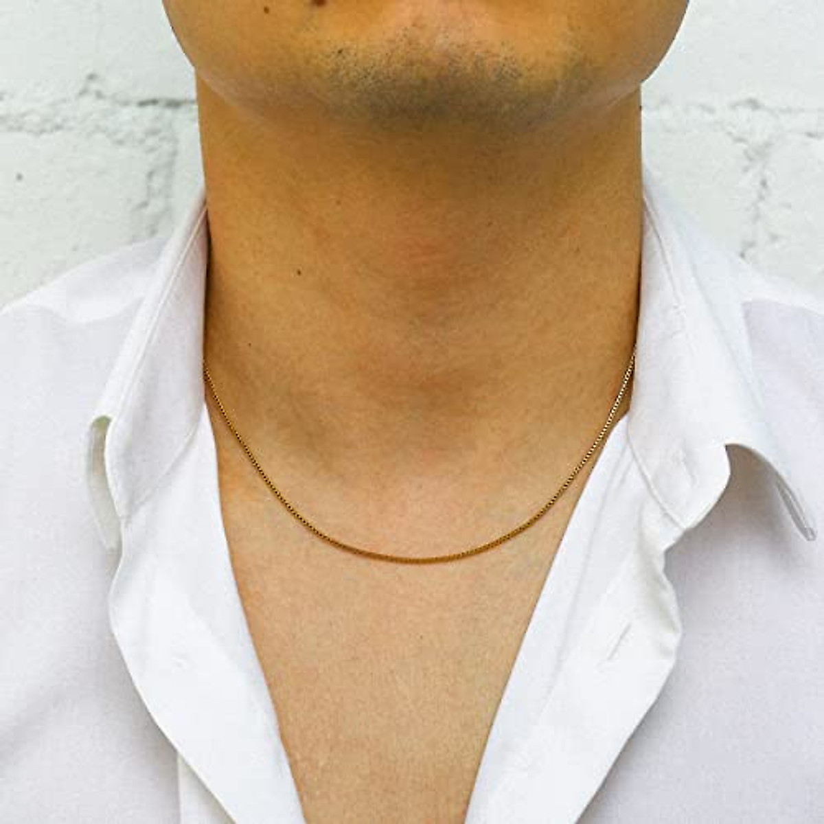 CONRAN KREMIX Thin Gold Chain Necklace For Women Men 1.0mm Width Box Chain Necklace Stainless Steel 18K Real Gold Plated Necklace 16 Inch