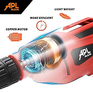 APLMAN Power Electric Drill,Variable Speed Drill with 6 Pcs Drill Bit and 6 Pcs Screwdriver,6 Foot Gord,Reversable Wired,Carrying Case & Accessories