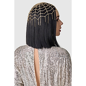 BABEYOND Vintage Style Roaring 20s Crystal Rhinestone Flapper Cap Headpiece Head Jewelry Chains (A-Gold)