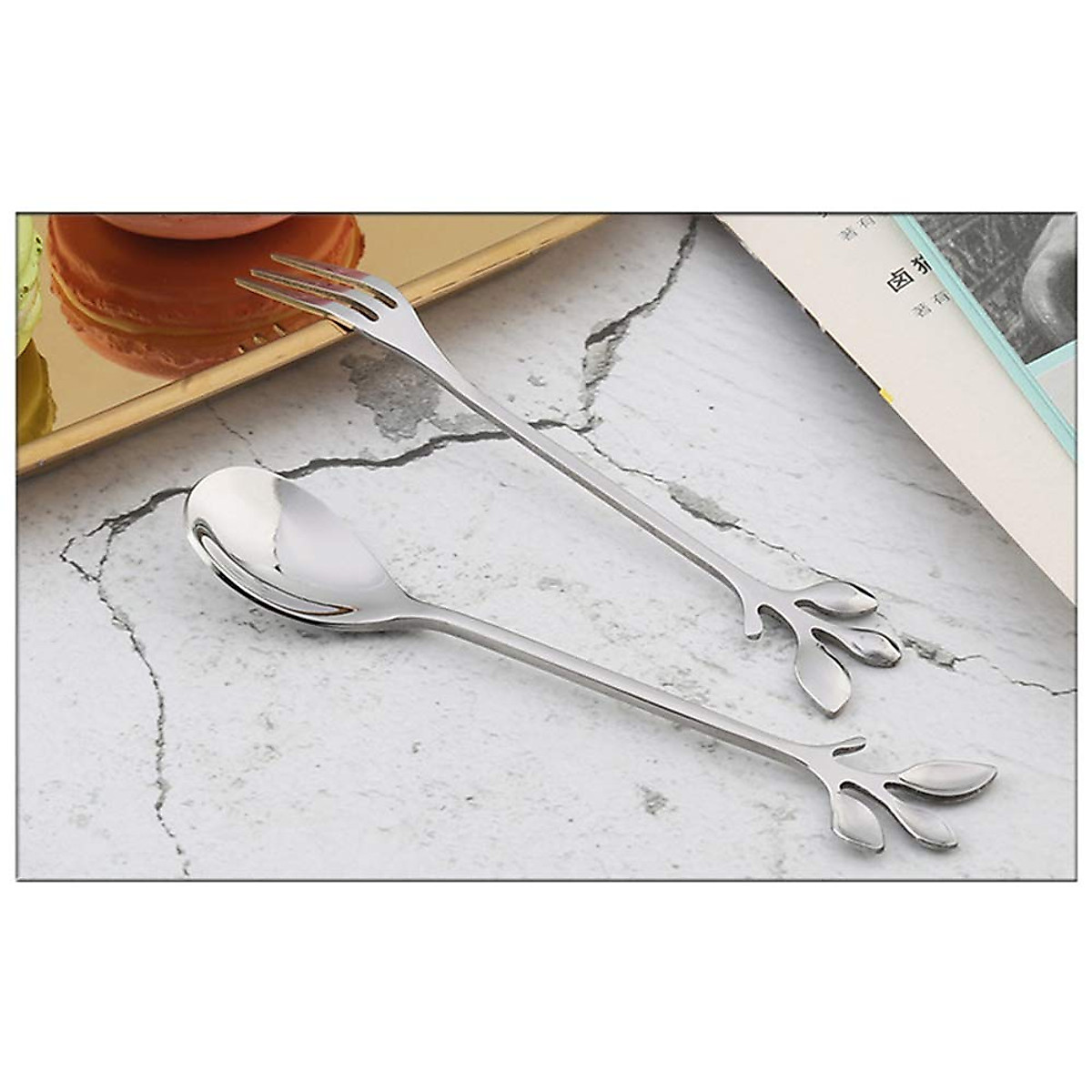 Turbokey Fruit Forks Cocktail Sticks Set of 8, Stainless Steel 4.7 Inches Mini Salad Forks Appetizer Cake Dessert Forks Party Supplies (8 Forks-Silver)