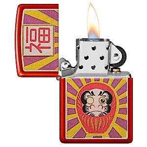 Zippo Daruma Design Metallic Red Pocket Lighter