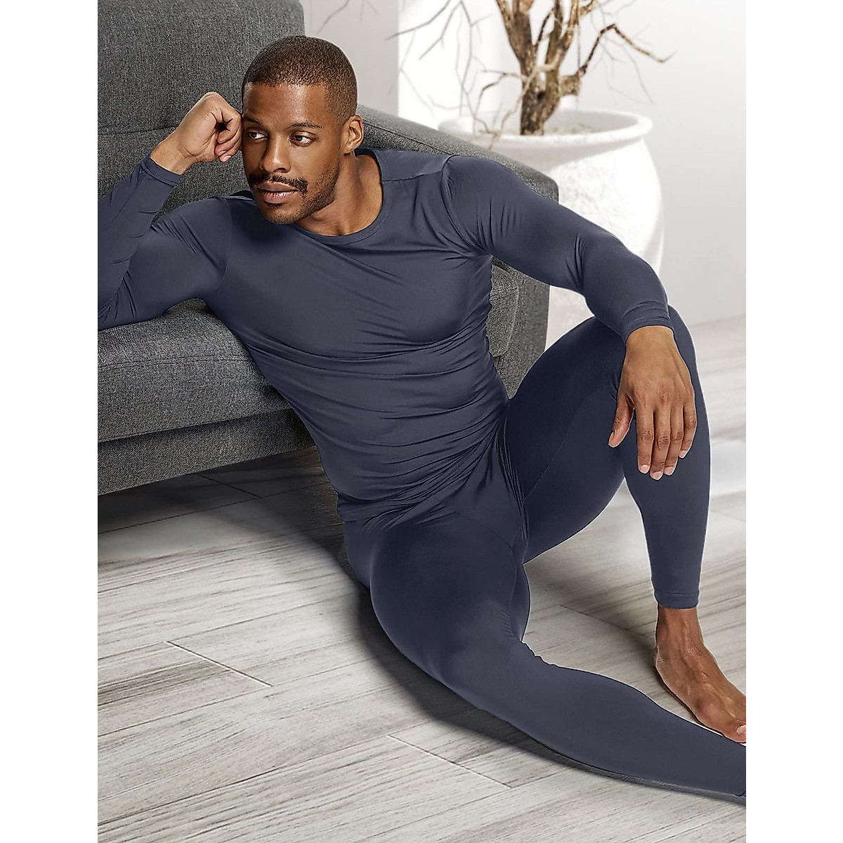 TSLA Men's Thermal Underwear Set, Microfiber Soft Fleece Lined Long Johns, Winter Warm Base Layer Top & Bottom, Soft Micro Fleece Dark Grey, Small