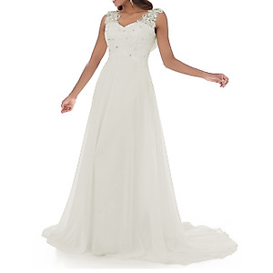 Abaowedding Women's Wedding Dress Lace Double V-Neck Sleeveless Evening Dress Ivory US 6 Fulfilled by Amazon
