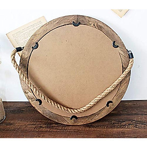 Funly mee 16.2 Inch Rustic Round Decorative Mirror with Solid Wood Frame&Rope Hanging,Farmhouse Antique Wall Decor (L)