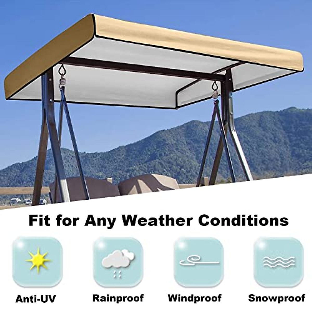 Outdoor Swing Canopy Replacement,Patio Chair Top Cover for Swing,Garden Porch Seat Furniture,2 & 3 Seater Waterproof UV Resistant Swing Canopy Seat Top Sunproof Protection Cover for Patio Garden Yard
