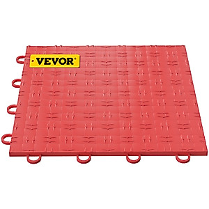 VEVOR Garage Tiles Interlocking, 25 pcs Red 12" x 12" Garage Floor Covering Tiles, Non-Slide Diamond Plate Garage Flooring Tiles Support 55000 lbs for Basement, Gym