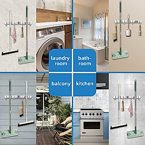 2 Pack Mop and Broom Holder Wall Mount, broom and mop organizer wall hanging, Stainless Steel Broom Hanger, Heavy Duty Mop Holder for Home, Kitchen, Laundry Room, Garage (3 Racks 4 hooks, silver)