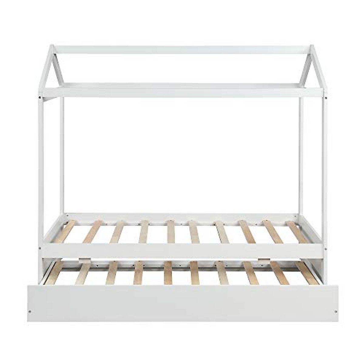 Harper & Bright Designs House Bed , Bed Frame Twin with Trundle and Roof, Toddler Daybed Twin, Children's Bed, No Box Spring Needed ,White