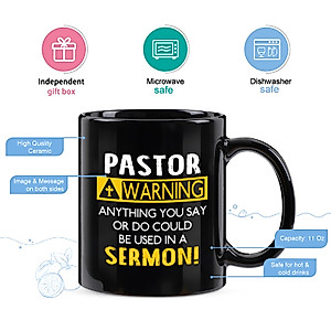 YHRJWN - Pastor Appreciation Gifts, Pastor Warning Coffee Mug, Pastor Appreciation Religious Gifts for Men Friends Coworker, Unique Pastor Christian Gifts for Birthday Christmas, 11 Oz Black