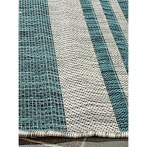 SAFAVIEH Courtyard Collection 2'7" x 5' Grey/Blue CY8062 Stripe Indoor/ Outdoor Waterproof Easy Cleaning Patio Backyard Mudroom Area Rug
