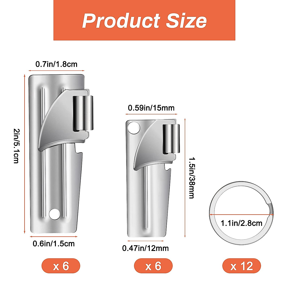 12 Pieces Military Style Can Openers with Key Rings, Anglecai P-38 and P-51 Military Can Openers Camping Can Openers Stainless Steel Army Survival Can Opener Portable Can Opener for Traveling
