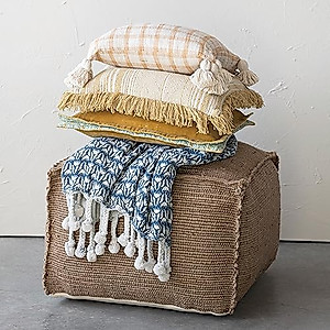 Creative Co-Op Cotton Velvet Pillow with Patterned Flanged Edge, Mustard, 20" L x 20" W x 1" H