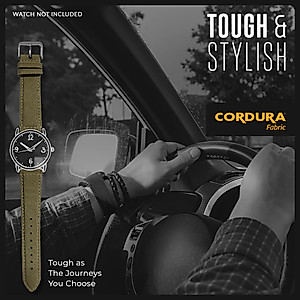 STUNNING SELECTION Alpine CORDURA fabric top and water resistant leather lining watch strap with Quick Release Spring Bars - Olive Green 22 mm
