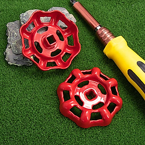 Pndeyo 2pcs Outdoor Faucet Handle, 6x6mm Round Wheel Hose Bib Handle, Rustproof Water Spigot Handle Outside Water Valve Faucet Handle Replacement Parts- Red