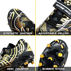 Rhyme-Zeal Girls Cleats Soccer Boys Soccer Shoes Firm Ground Professional Football Shoes Black Gold 3.5 Big Kids