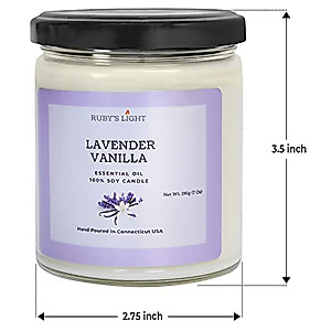 Essential Oil Candle | Aromatherapy for The Home | 9 Oz Glass Jar | All-Natural Soy Candles | Cotton Wick | High Scent | 40 Hours Burn Time | Gift for Women & Men (Lavender Vanilla)