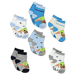 Disney Star Wars Mandalorian Baby Yoda Infant 6 Pack Quarter Socks (18-24 Months, Blue)