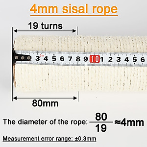 NEUMIHARO 4 Pcs 3.1in 7.9cm Diameter Cat Scratching Post Replacement Sisal Pole with Screws and Bolts and Wrench for Cat Tree Condo (40cm/15.75in, M10)