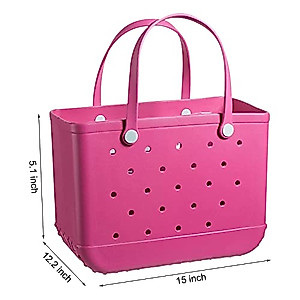 SKoosB Large Beach Bag, Waterproof Tote Bag for Women, Durable Rubber Beach Tote Bag, Portable Travel Handbag, Washable Beach Storage Basket for Beach Pool Sports(Rose Red)