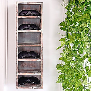 MyGift Wall Mounted Rustic Solid Torched Wood Sunglasses Holder Organizer Shelf, Freestanding Vertical Eyewear Retail Display Rack, Holds 6 Pairs