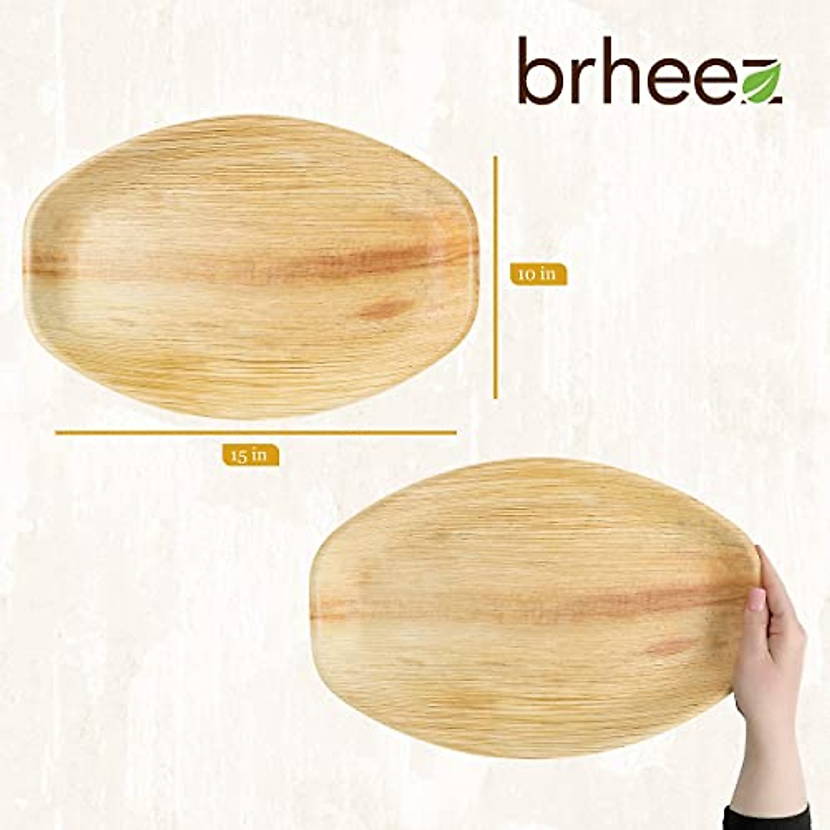 brheez Disposable Bamboo Look - Pack of 6 Oval Serving Platters - 15"x10" Made From All Natural Sturdy Biodegradable and Compostable Palm Leaf - Serving Boats, Serving Trays
