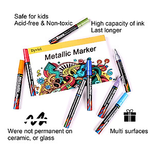 Dyvicl Metallic Markers Paint Markers, Broad Tip Paint Pens for Rocks, Halloween Pumpkin, Wood, Fabric, Glass, Ceramics, Metal, Plastic, Black Paper, Christmas Art Crafts, Set of 15