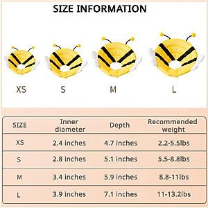 MANON ROSA Cat Cone E-Collar: Soft After Surgery Elizabethan Collar Adjustable Cute Animal Design for Dogs Cats Puppies Kittens Rabbits Bunnies Prevents Licking (Bee,M)