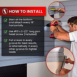 Slatwall Panel Garage Wall Organizer: Heavy Duty Wall Mounted PVC Wall Rack, Interlocking Slat Wall Paneling for Garage Wall Storage, Slatwall Board, Slatwall Shelves System -Grey (6’H x 4’W)