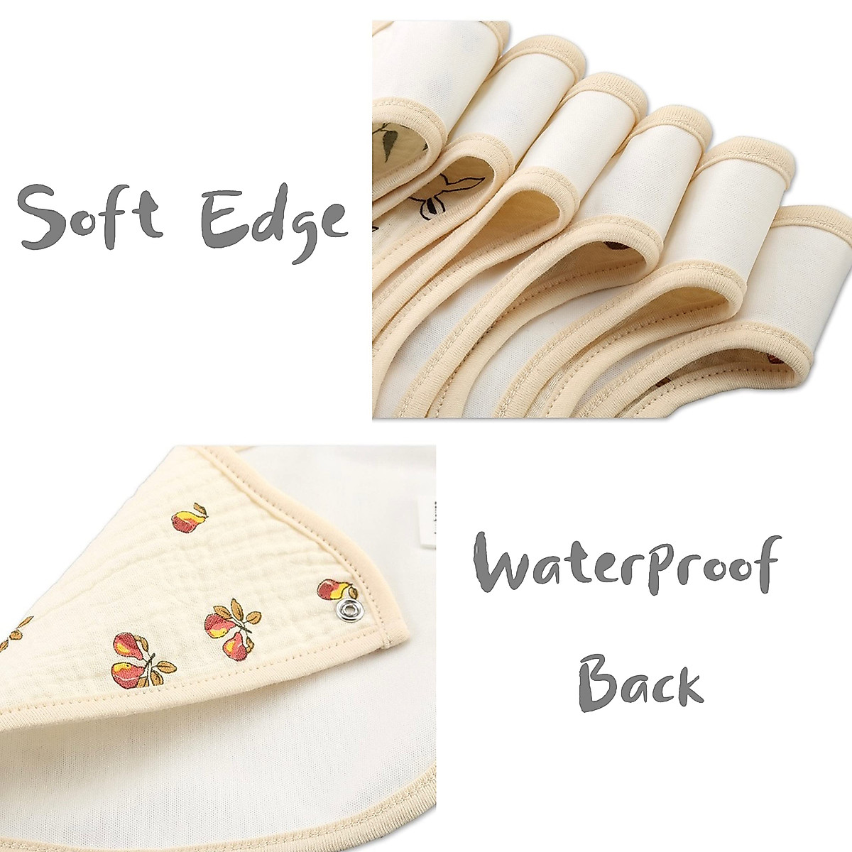 Baby Bibs for Girls, Organic Muslin Baby Drool Dibs, Soft & Lightweight Lap-shoulder Bibs for Teething Feeding with Waterproof Backing, 6 Pack