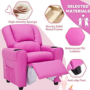 JC HOME Candy Kids Reclining Chair Leather Recliner Sofa Toddler Youth Children Child Ages 1-6