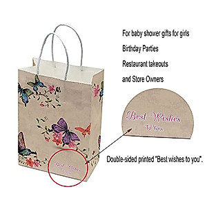 YYaaloa 20pcs Small Gift Bags Kraft Paper Bags with Handle Butterfly flower Party Favor Bags for Baby Shower Kids Birthday Wedding Xmas Party Supplies Restaurant takeouts, and Store Owners (20)
