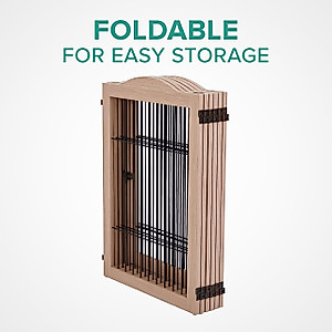 Arf Pets Freestanding Dog Gate with Door, 6 Panel 360° configurable Wooden Wire Fence, 132" Wide, 31.5" Tall, Foldable, Five Support Feet Included, for The House - Indoor Use