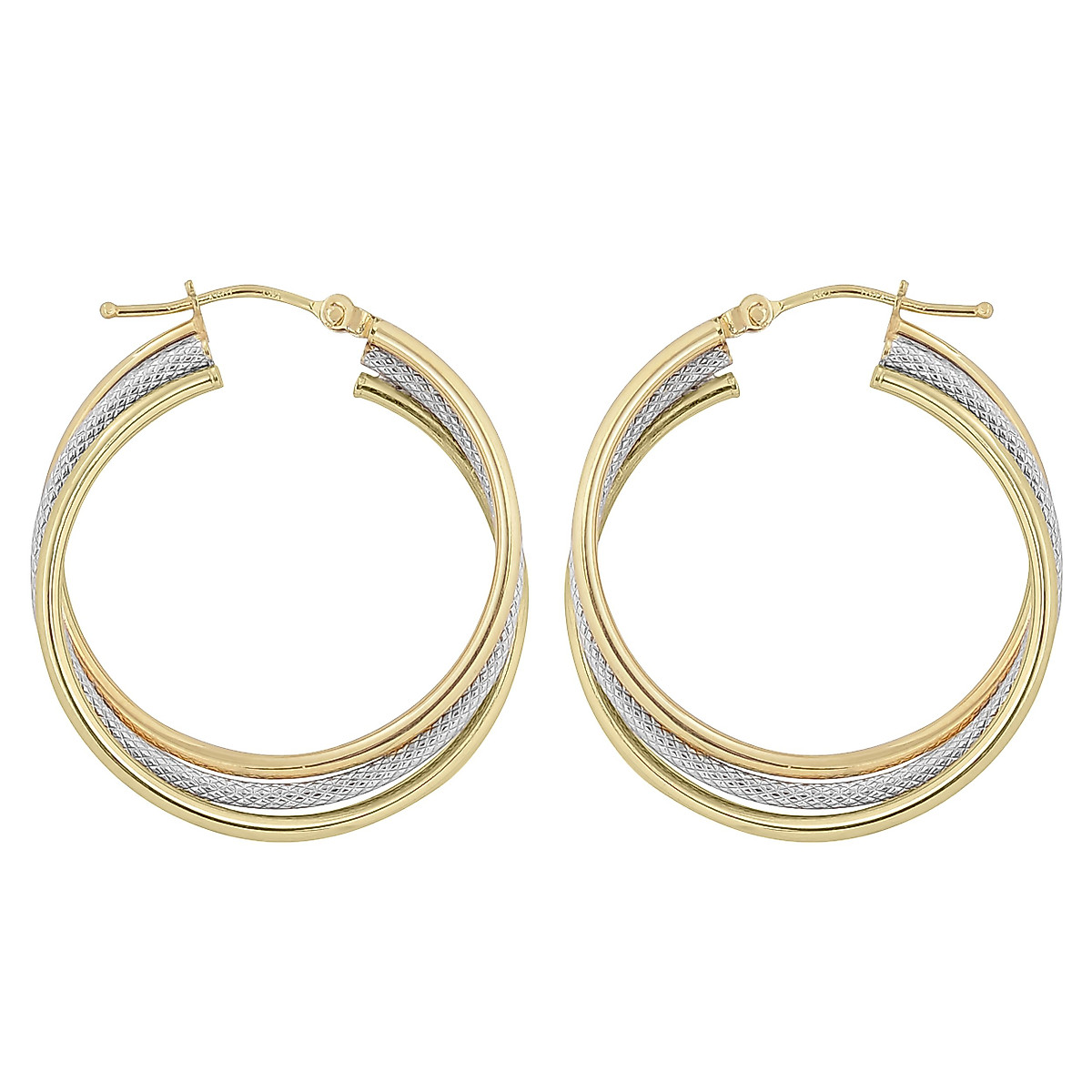 Kooljewelry 14k Two-tone Gold Overlapping Triple Hoop Earrings