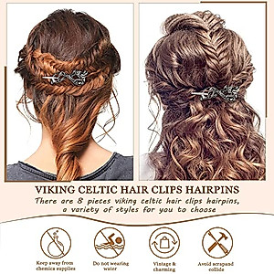 8 Pcs Viking Celtic Hair Clips Vintage, Silver Slide Hairpins Alloy Knot Hair Sticks Viking Metal Hair Barrette, Accessories for Girls Women Halloween Christmas Gift