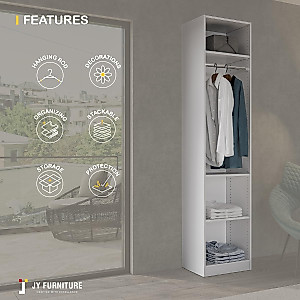 JY Furniture Armoire Wardrobe Closet, Particle Wood with Adjustable Shelves, Hanging Rod for Bedroom, Dressing Room, White (19.5" W x 85" H x 15" D)