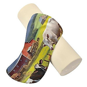 xigua Farm Animals Neck Roll Pillow for Neck Relief with Removable Washable Cover - Memory Foam Round Cylinder Bolster, Ergonomically Designed for Head, Neck, Back, and Legs