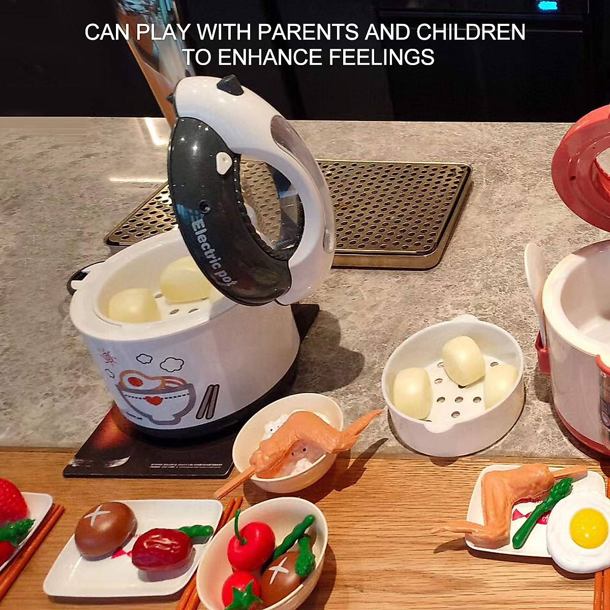 Kids Rice Cooker Toy, Kitchen Playset Pretend Play Chef Appliances Preschool Childhood Educational Toy Kitchen Fun Cuttable Food Toys(Grey)