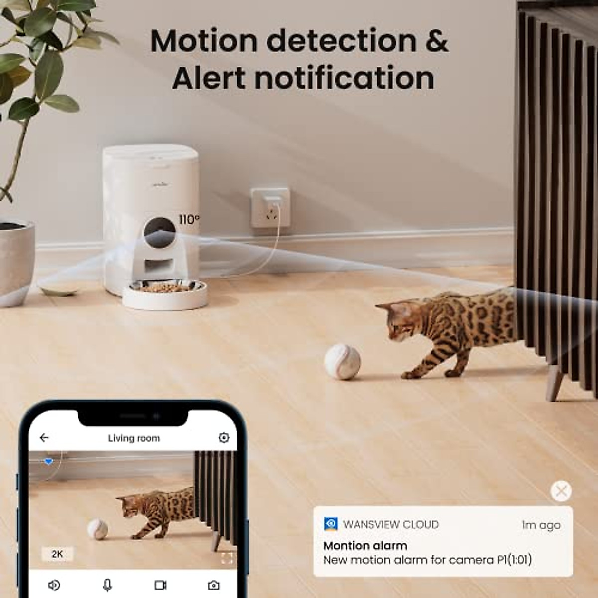 Automatic Pet Feeder for Cats and Dogs - Wansview 4L Smart Feeding Solutions with 2K Camera Video Recording and 2-Way Audio, 2.4G WiFi Cat Food Treat Dispenser with APP Control and Timer Programmable