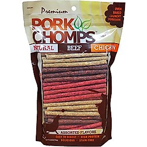 Pork Chomps Dog Chews, 5-inch Munchy Sticks, Assorted Flavors, 100 Count
