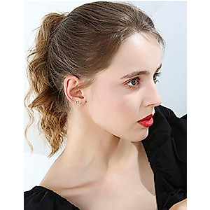 Milacolato 8 Pairs Sterling Silver Stud Earrings Set for Women 14K Rose Gold Plated Ball Dot CZ Star Moon Bar Tiny Earring Small Hoop Cartilage Earrings Set