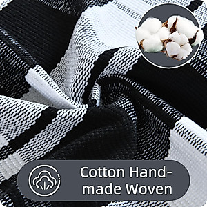Ompaa Black and White Indoor Outdoor Rugs, 27.5x43 Inch Hand-Woven Cotton Buffalo Plaid Checkered Rug, Anti-Skid Layered Doormats, Machine Washable Front Porch Door Mats for Farmhouse Entryway Patio