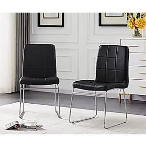 Black Dining Chairs Set of 2 - Sturdy, Fashionable & Multi-Purpose Upholstered Dining Chairs for Dining Room & Kitchen - Easy to Assemble & Clean with Non-Slip Pads by Chrome Alloy Legs
