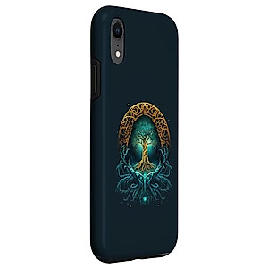 iPhone XR Odin Tree of Life Viking Valhalla Pagan Blue and Yellow Case