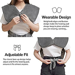 Heating Pad with Massager for Neck and Shoulders, Wearable Electric Heating Pads for Back Pain Relief, Auto-shutoff, 6 Heat Settings, 4 Massage Modes, UL Certified, Large Size, Gray