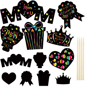 Fancy Land Mothers Day Scratch Crafts Kit for Kids Scratch and Sketch Art Paper Magnet Ornaments 24 Pcs