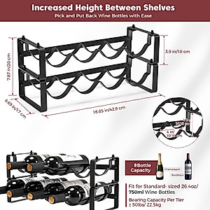 ICOHOT Stackable Wine Rack Countertop, Sturdy Wine Bottle Holder Freestanding for Cabinet, 2 Tier Small Tabletop Wine Holder Stand for Pantry Bar, Wire Wine Bottle Rack Metal Wine Storage Organizers