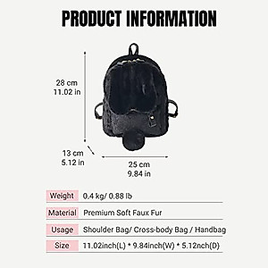 Fashion Furry Bag for Women Kawaii Backpack Fluffy Backpack Fuzzy School Bag Teen Girls anime Faux Fur Bunny Backpack (Black)